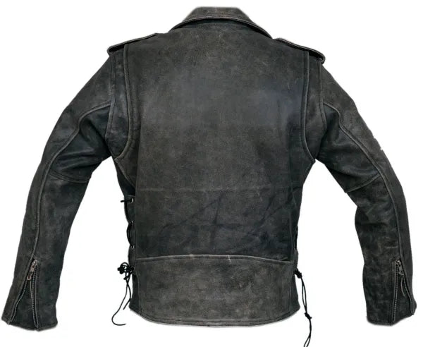 Mens Distressed Leather Marlon Brando Belted Biker Motorcycle Jacket ...