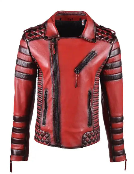 Vintage Red Biker Leather Jacket For Men – cowleatherjackets.com